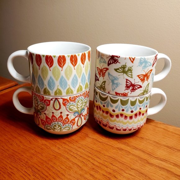 Pier 1 | Dining | Pier One Stackable Coffee Mugs Set Of 4 Butterfly ...